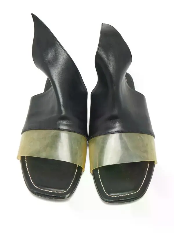 Balenciaga Leather High Shaft Open Toe Slide Sandals