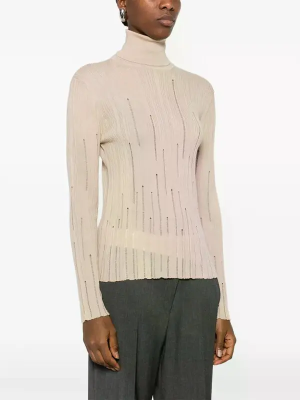 RAME Roll Neck Openwork Fine Knit Sweater