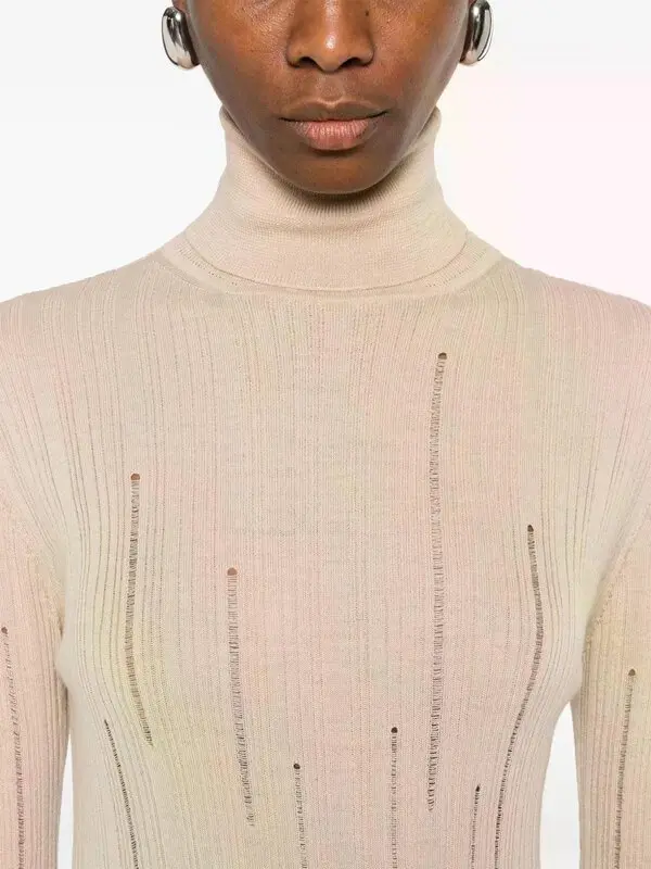 RAME Roll Neck Openwork Fine Knit Sweater