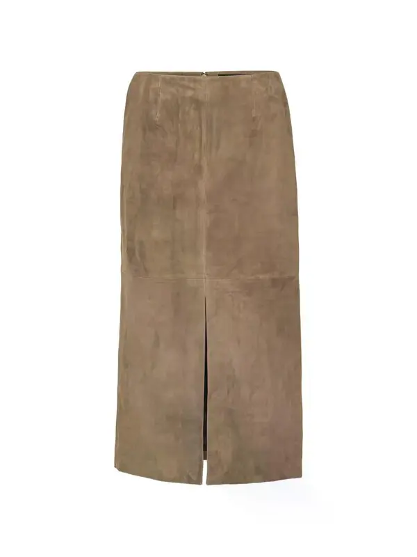 ROTATE BY BIRGER CHRISTENSEN Suede Midi Skirt With Slit - Brown