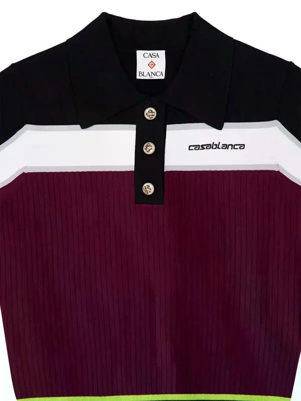 Casablanca Colour Block Ribbed Knit Polo Shirt