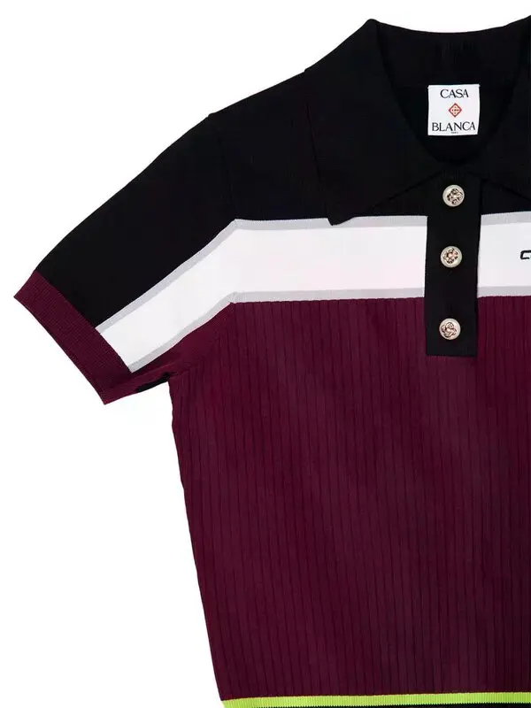 Casablanca Colour Block Ribbed Knit Polo Shirt