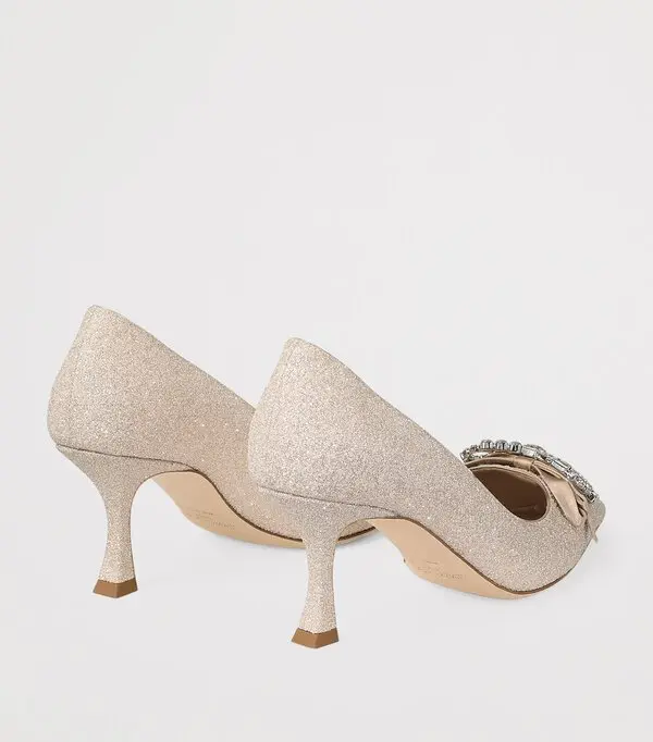 JIMMY CHOO Auria 70 Glittered Pumps With Crystal Bow - Gold