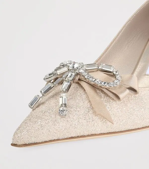 JIMMY CHOO Auria 70 Glittered Pumps With Crystal Bow - Gold