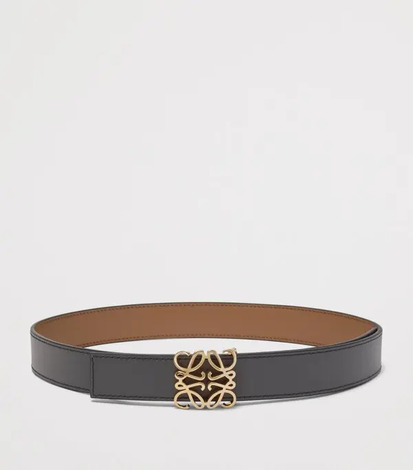 Loewe Leather Reversible Anagram Bombé Belt - Brown