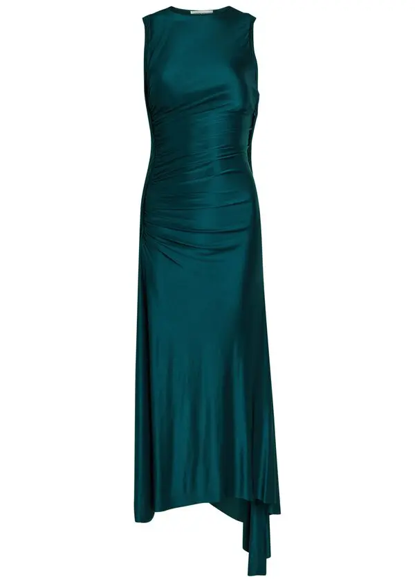 Victoria Beckham Ruched Asymmetric Midi Dress - Teal