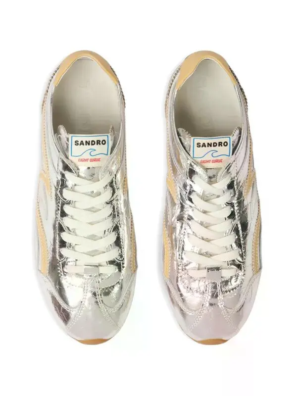Sandro Light Wave Metallic Crinkled Leather Sneakers - Silver