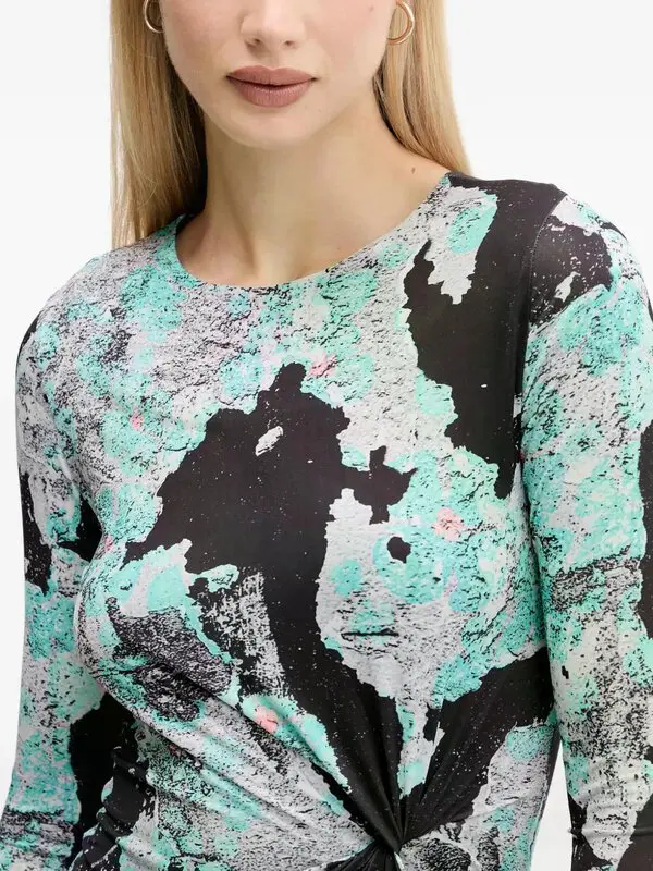 Desigual Knot Printed Mini Dress With Long Sleeves