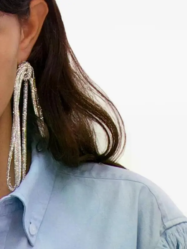 AREA Crystal Knot Long Drop Earrings