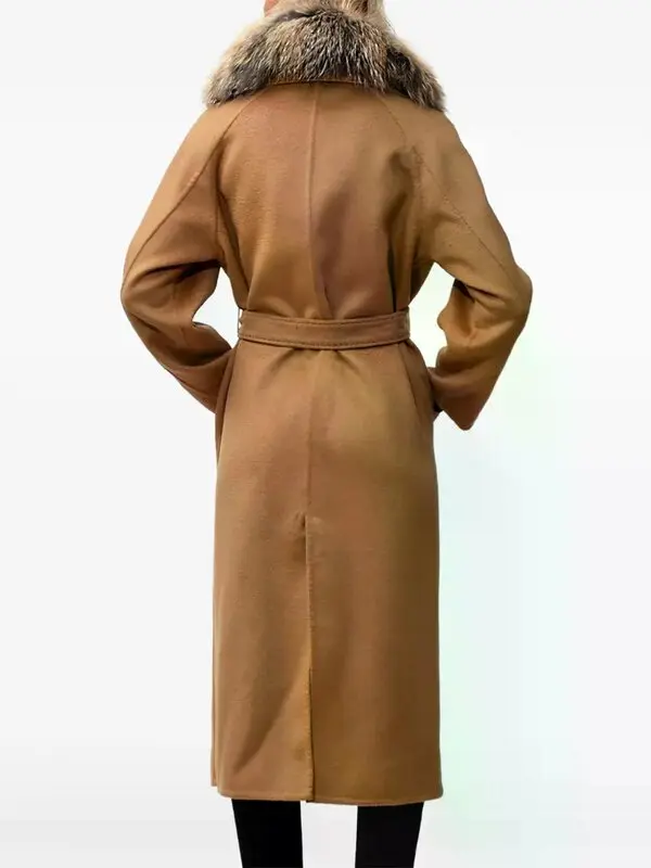POCHE PARIS Fur Collar Belted Jacket - Brown