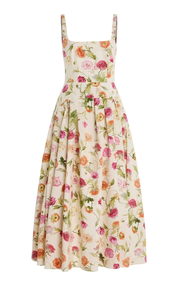 Carolina Herrera Floral Stretch-cotton Midi Dress - Neutral