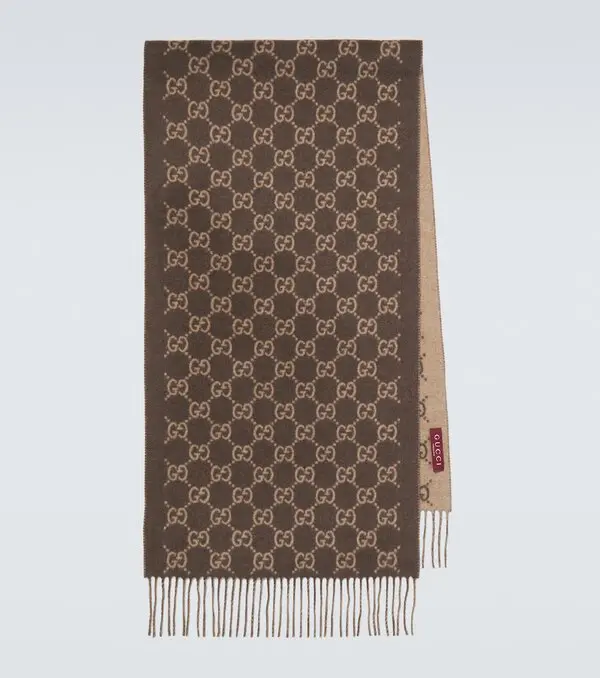 Gucci Gg Fringed Cashmere Scarf - Brown