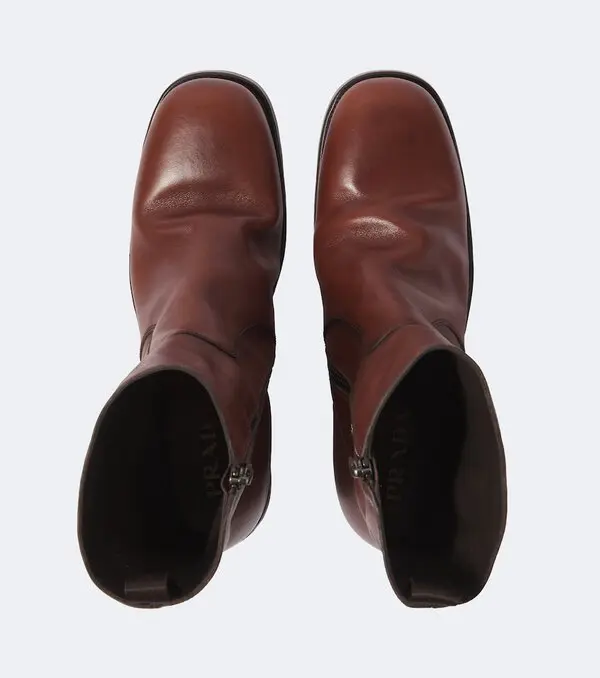 Prada Leather Ankle Boots With Side Zip