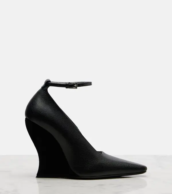 Alaïa Pointed Toe Leather Wedge Ankle Strap Heels