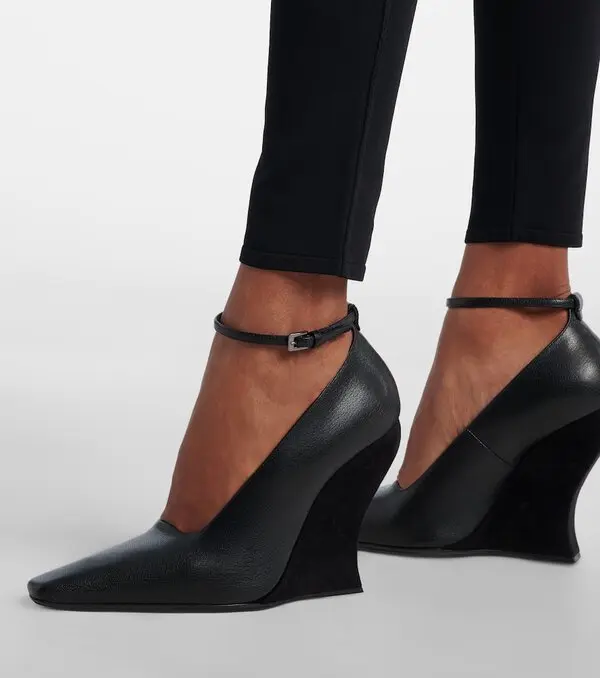 Alaïa Pointed Toe Leather Wedge Ankle Strap Heels