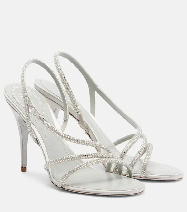 Rene Caovilla Crystal-embellished Satin Heeled Sandals - Silver