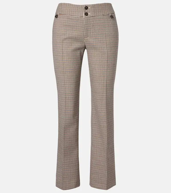 Etro Checked Wool-blend Cropped Flared Trousers - Brown