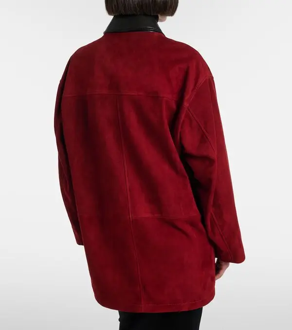 Nour Hammour Suede Jacket With Leather Trim - Red