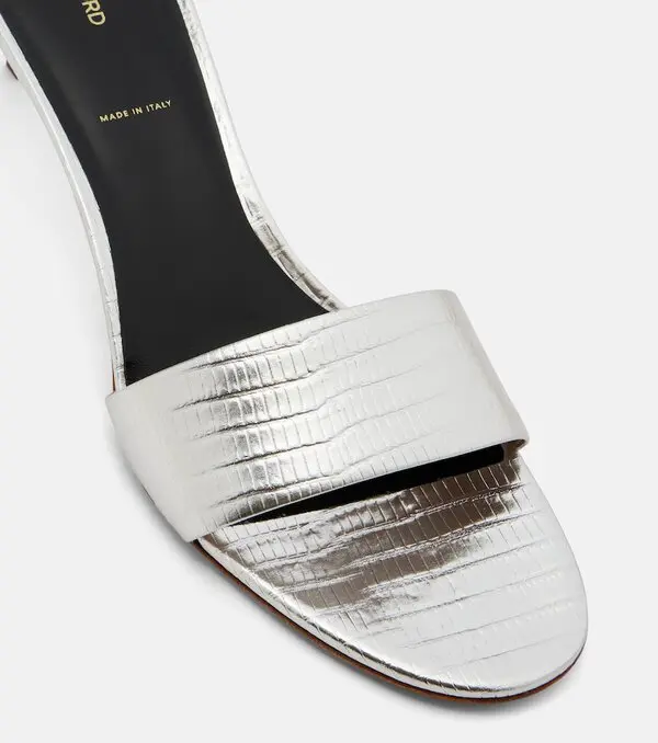 TOM FORD 55 Metallic Leather Mules - Silver