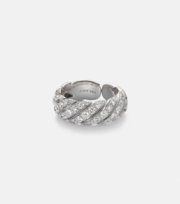 David Yurman Sculpted Cable 18kt White Gold And Diamond Ring - Silver