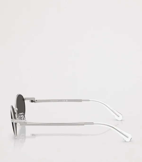SWAROVSKI Oval Embellished Sunglasses - Silver