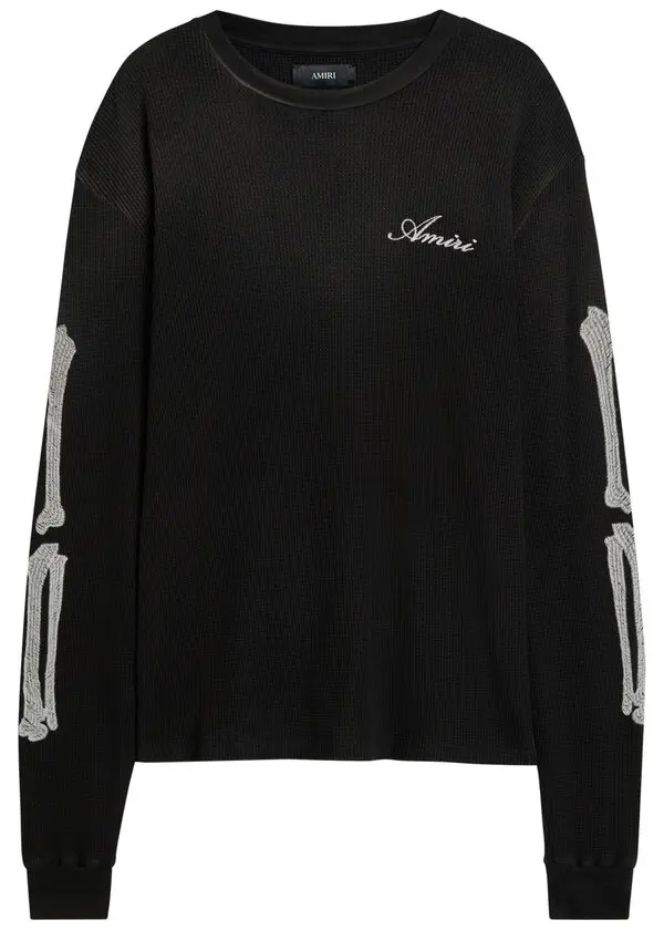 Amiri Embroidered Waffle Stretch-cotton Top - Black