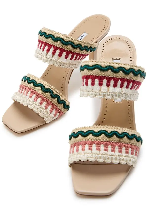 Manolo Blahnik Mabecomu 90 Woven Strap Leather Sandals