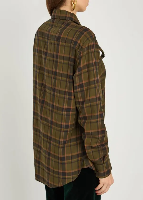 Saint Laurent Checked Tie-neck Cotton Shirt