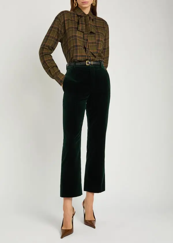 Saint Laurent Checked Tie-neck Cotton Shirt