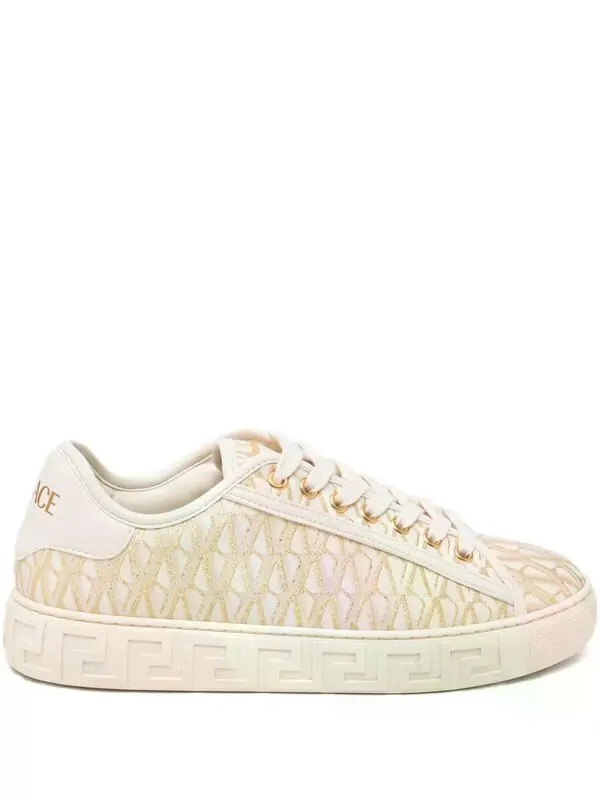 Versace Greca Jacquard Canvas Lace-up Sneakers - Neutrals