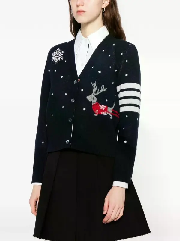 Thom Browne Reindeer Intarsia Jacquard Cardigan