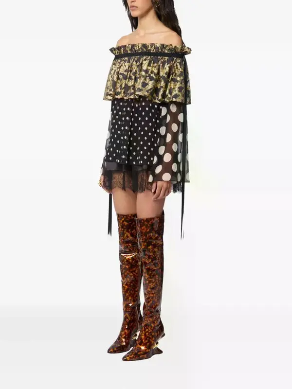 Nina Ricci Off-shoulder Polka Dot Ruffle Blouse