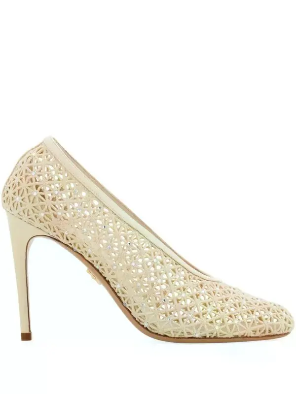 FERRAGAMO Macramé Pumps With Crystal Embellishment - Neutrals