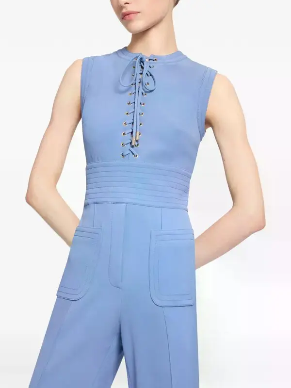 Elie Saab Sleeveless Lace-up Wide Leg Jumpsuit
