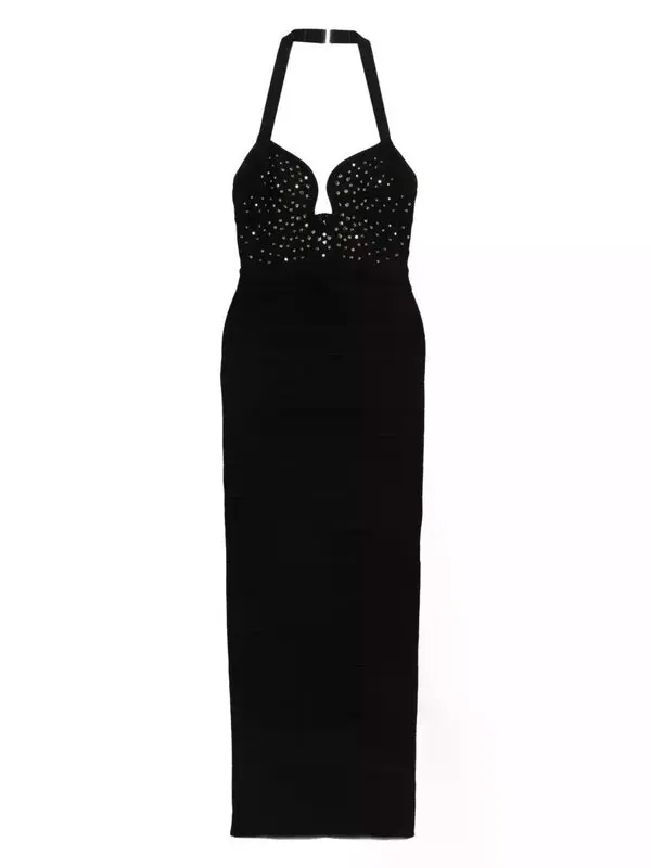 Herve Leger Reina Embellished Halter-neck Midi Gown - Black