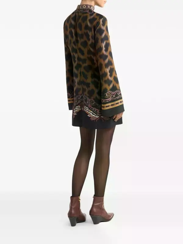 Etro Mini Tunic Dress In Envers Satin With Animal Motif