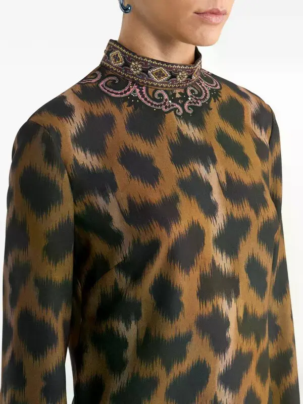 Etro Mini Tunic Dress In Envers Satin With Animal Motif