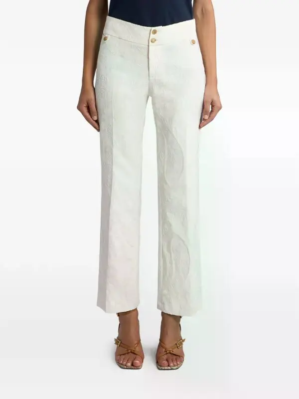 Etro Flared Cotton-blend Jacquard Trousers With Paisley Foliage Motif