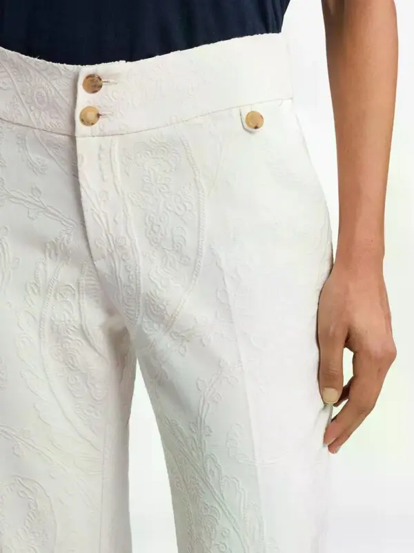Etro Flared Cotton-blend Jacquard Trousers With Paisley Foliage Motif