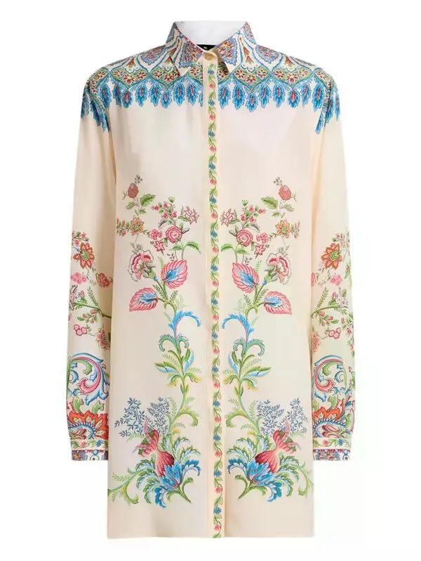 Etro Floral-print Silk Shirt - Neutrals