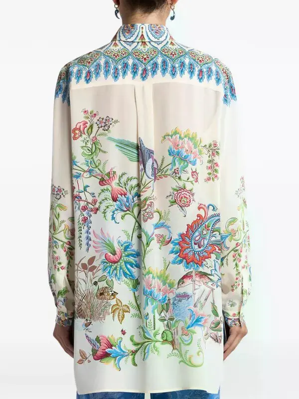 Etro Long Silk Shirt With Placed Floral Print