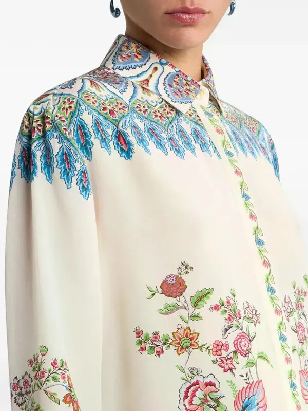 Etro Long Silk Shirt With Placed Floral Print