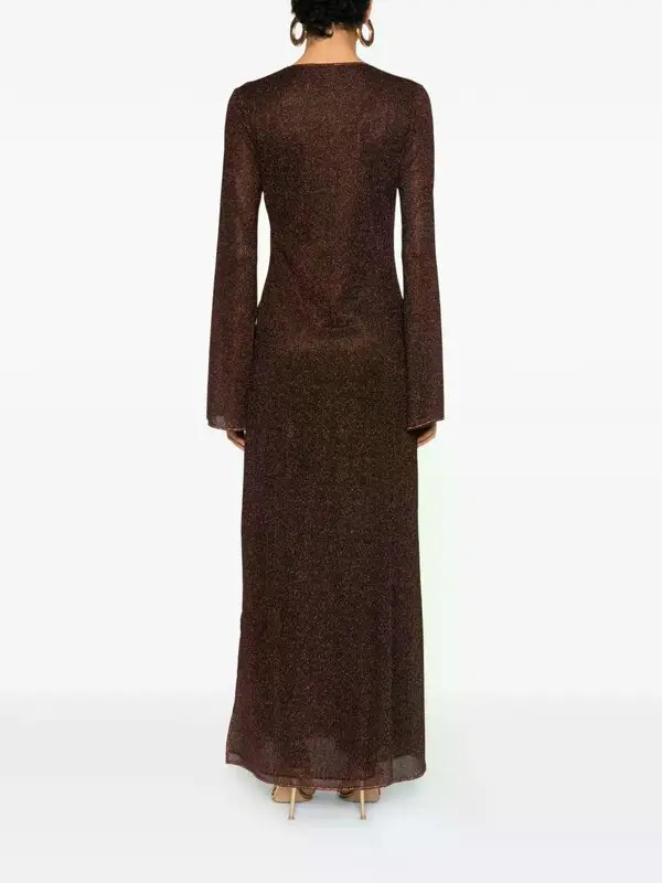 Oseree Maxi Dress With V-neck And Ring Detail - Brown