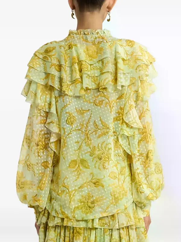 Etro Floral Print Ruffle Blouse - Yellow