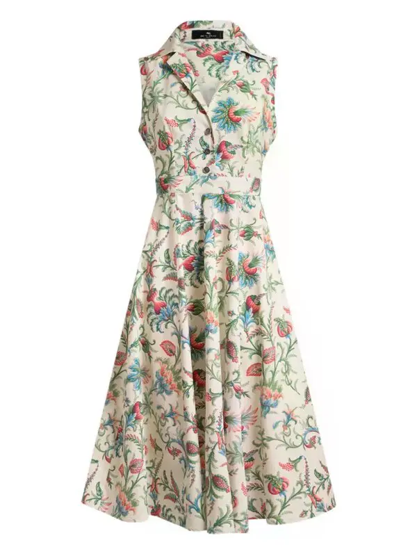 Etro Floral-print Midi Dress - Neutrals