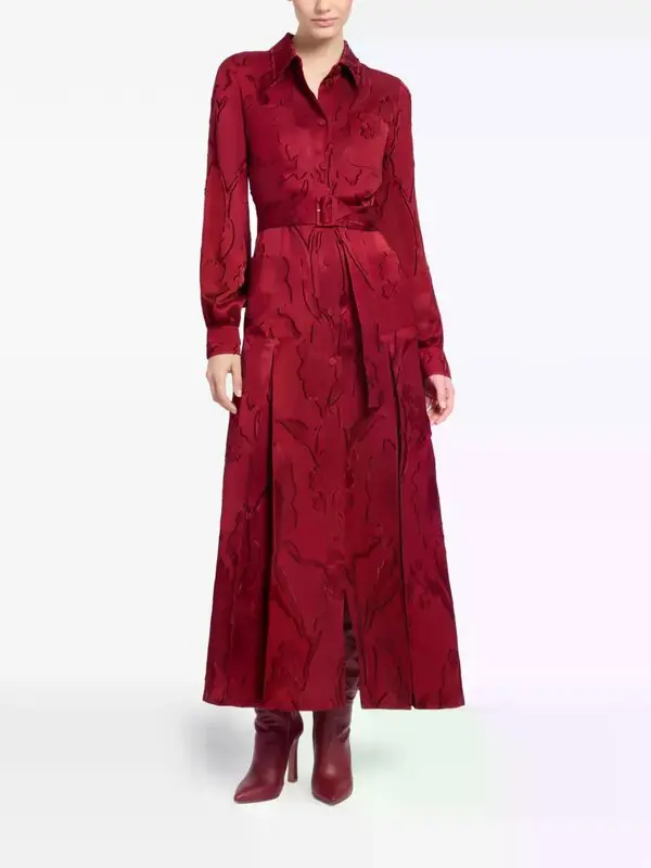Elie Saab Long-sleeve Belted Midi Dress - Red