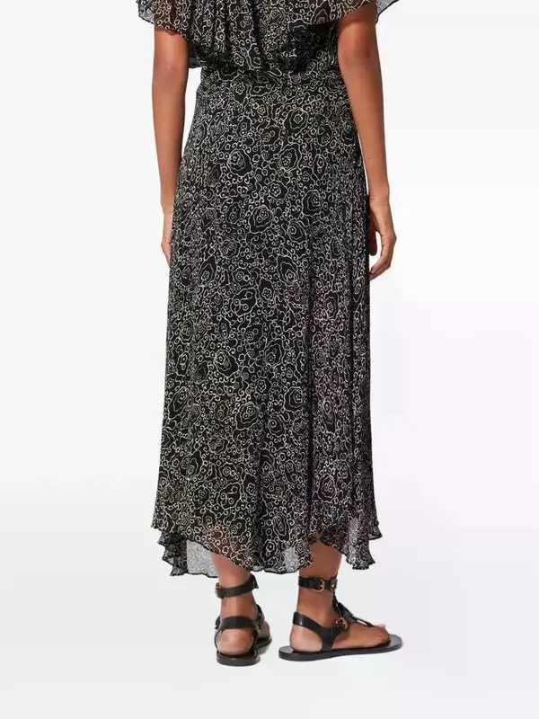 MARANT ETOILE Lycia Floral Print Midi Skirt - Black