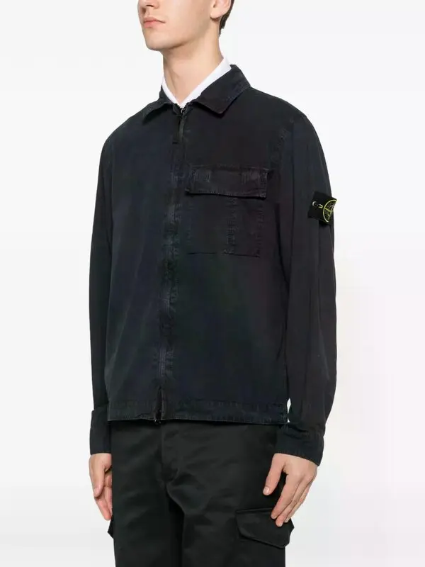 Stone Island Zip Up Shirt Jacket In Brushed Organic Cotton Canvas