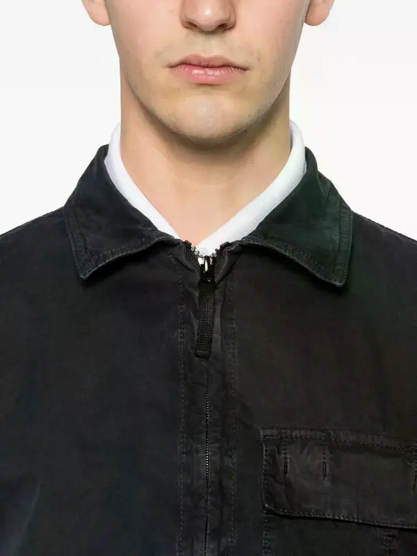 Stone Island Zip Up Shirt Jacket In Brushed Organic Cotton Canvas