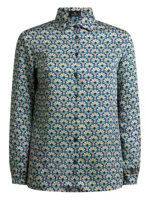 Etro Palm Motif Long-sleeved Shirt - Blue